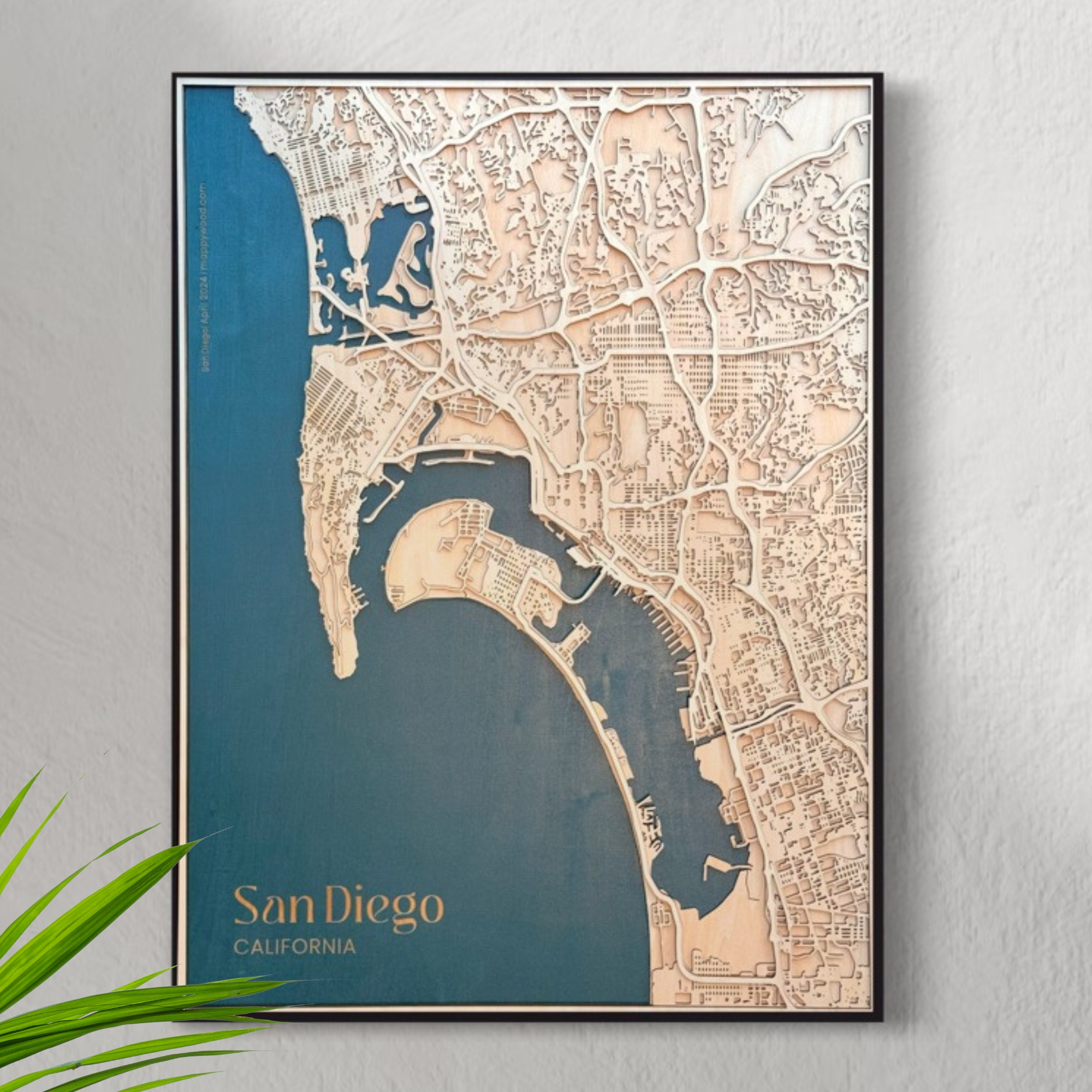 San Diego Wooden Map - Elegant Map